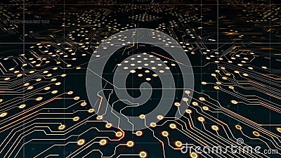 Digital Animation of Microprocessor Connections Over Data Processing Against Black Background ...