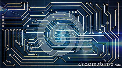 Digital Animation of Microprocessor Connections Over Data Processing on Blue Background Stock ...