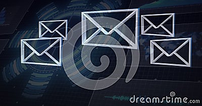 Digital Animation of Multiple Message Icons Floating Against Round ...