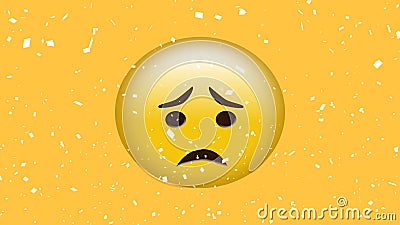 Digital Animation of White Confetti Falling Over Sad Face Emoji on ...
