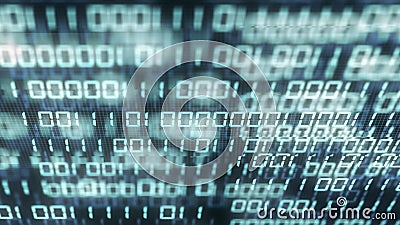 Digital Binary Code Number On Computer Screen Background. Blue Green ...