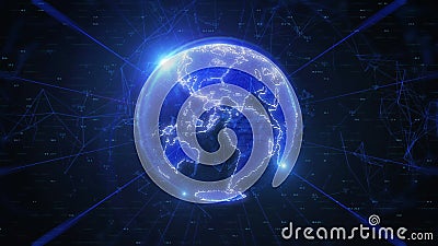Digital Blue Spinning Earth Communication Technology Global Network 4K ...