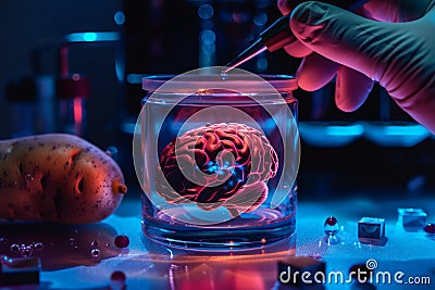 Digital Cerebrum Experiment In Lab With Glowing Brain Royalty-Free ...