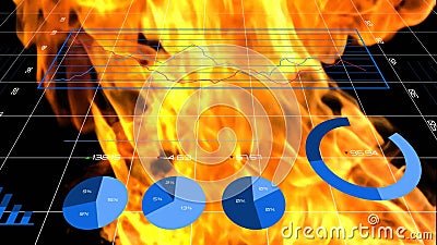 Digital Composite Video of Statistics Charts Against Fire Burning in ...