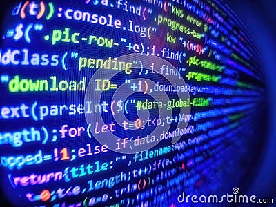 Digital Computer Code And Black Background. Programming Text On Dark Screen. Coded Data On ...