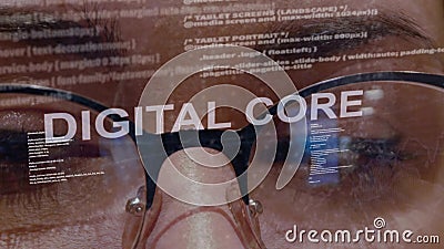 Digital Core Text on Background of Female Developer Stock Footage ...