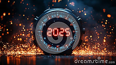 Digital Countdown Clock Displaying 2025 With Sparks In Background Stock ...