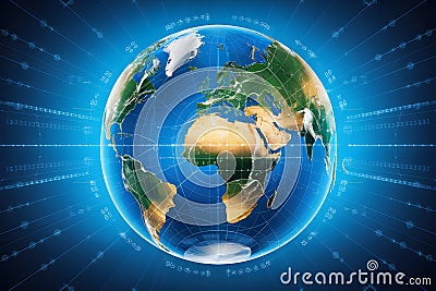 Digital Earth With Continents, Oceans, Grid System, And Numbers Stock ...