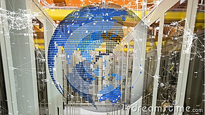 Digital Earth Globe Rotating Against a Server Room with Data Stock ...