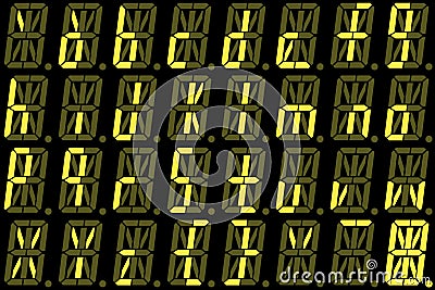 Digital Font From Small Letters On Yellow Alphanumeric LED Display ...