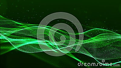 Digital Green Color Particles and Light Motion Abstract Background ...