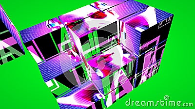 Digital Human Face on Cube Artificial Intelligence Concept on Green ...