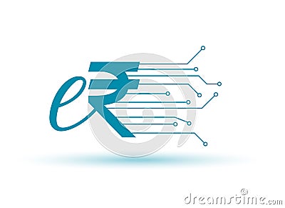 Digital Money Erupee Erupi Symbol Background With Circuit Lines Cartoon ...