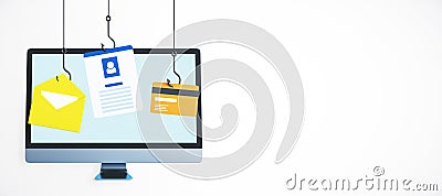 Digital Phishing Concept On Computer Screen With Hooks On Light ...
