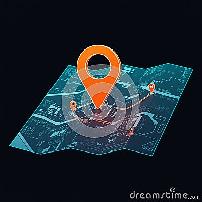 A Digital Representation Of A Map With Three Prominent Orange Location ...