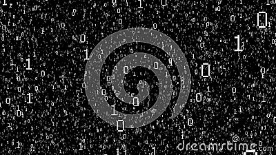 Digital Technology Binary Code Flying on Isolated Black Background. Particle of Big Data ...