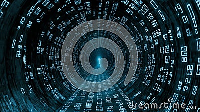 Digital Tunnel, Futuristic Data Stream Binary Code Visualization, Abstract Technology Background ...