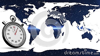 Stopwatch in world map stock video. Video of watch, hour - 145046169