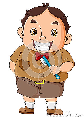 The Diligent Boy Is Smiling And Always Clean His Teeth Vector ...