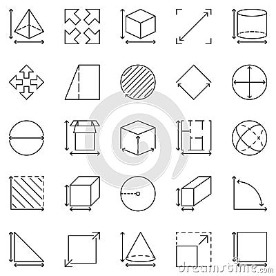Dimension And Size Outline Icons Set. Perimeter And Measuring Concept ...