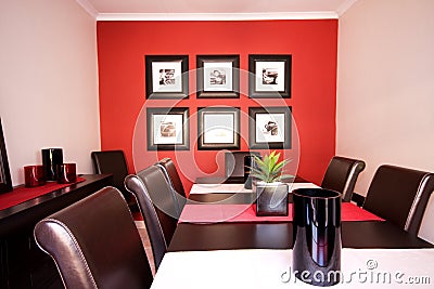 Dining Room Interior With Red Wall Stock Photography - Image: 7585232