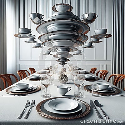 A Smart Dining Table Set With Gravity-defying Plates And Cutlery ...