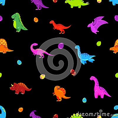 Dinosaur Cartoon Vector Background. Seamless Pattern, Texture ...