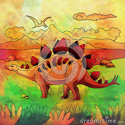 Dinosaur In The Habitat. Illustration Of Stegosaur Royalty-Free Stock ...