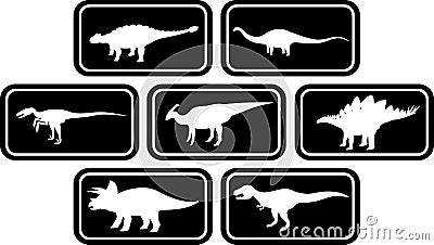 Dinosaur Rectangular Emblem Set Vector Illustration | CartoonDealer.com ...