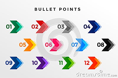 Direction Number Bullet Points From One To Twelve Vector Illustration ...
