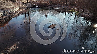 A Dirty Stream and a Large Pipe with Leaking Water. Pollution and ...