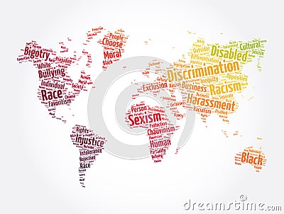 Discrimination Word Cloud In Shape Of World Map, Concept Background ...