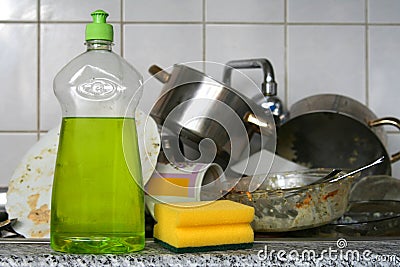 Dirty Dishes in a Sink for Washing Up. Stock Image - Image of left ...