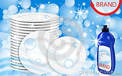 Dishwashing Liquid Products With Plates Stack. Bottle Label Design ...