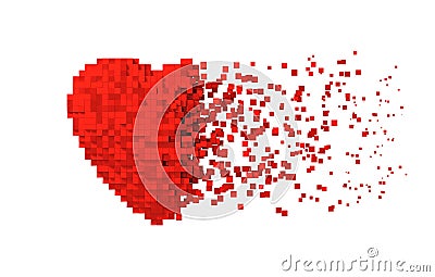 Disintegration Of Red Digital Heart Isolated On White Background ...