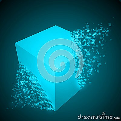 Dissolving Cube Shape. Cyan Version. Vector Illustration ...