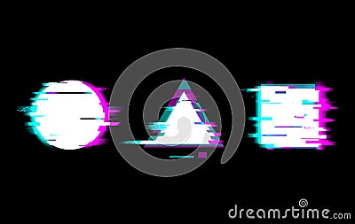 Distorted Glitch Style Buttons Vector Illustration Set. Play, Pause ...