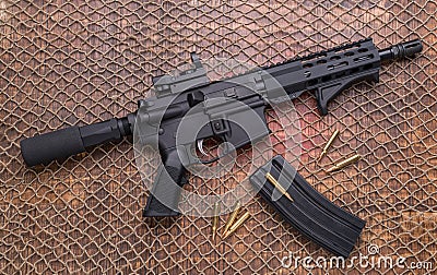 Distressed AR 15 Pistol Ammunition, Magazine Stock Photography ...