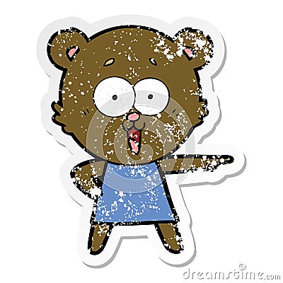 Distressed Sticker Of A Laughing Pointing Teddy Bear Cartoon Vector ...