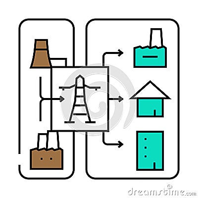 Distributed Generation Electric Icon Color Illustration Cartoon Vector ...