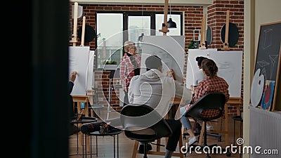 Diverse Group of People Attending Drawing Lesson in Art Class Stock ...