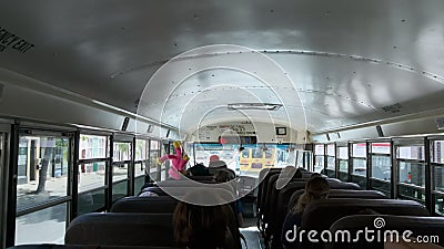 Diverse Students Sitting Schoolbus Together Riding in Academic Shuttle ...