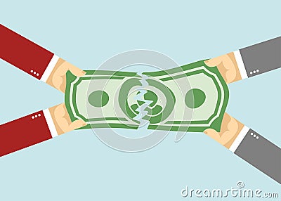 Divide The Money. Torn Entered. Hands Pulled Dollars. Vector ...