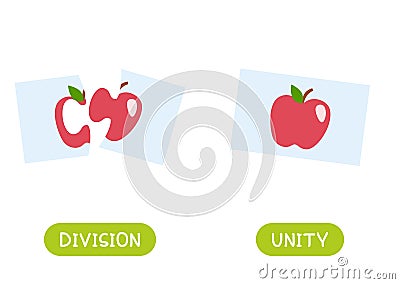 Division And Unity Antonyms Word Card Vector Template. Opposites ...