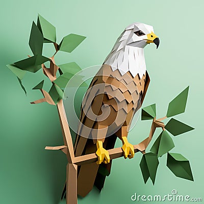 Diy Polygon Hawk Paper Craft: Tree Branch Perch Wall Decor Idea Stock ...
