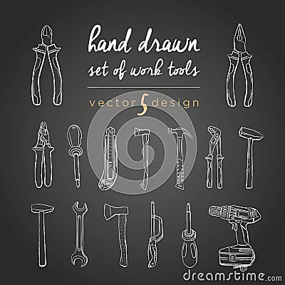 DIY Tools. Vector Set Of Hand-drawn Work Tools. Tools Repair Icons For ...