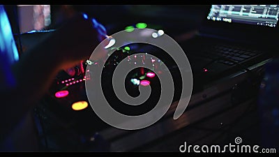 DJ Playing in a Large Trance Party with Large Crowd of People Dancing ...