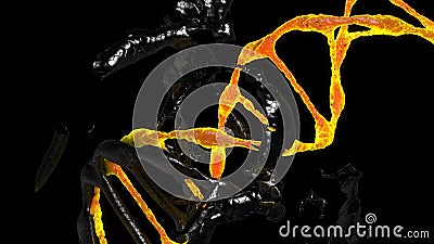 DNA Molecule is Destroyed and Mutates Revolving on a Black Background ...
