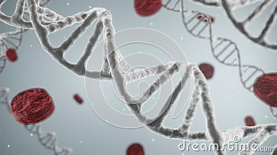 DNA Molecule With Red Blood Structure On Background. Biochemistry ...