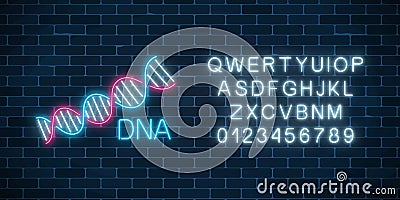 Dna Sequence Sign In Neon Style With Alphabet. DNA Molecule Structure ...